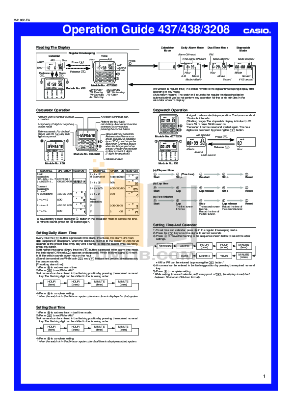 Download Free Pdf For Casio Calculator CA53W 1 Watch Manual