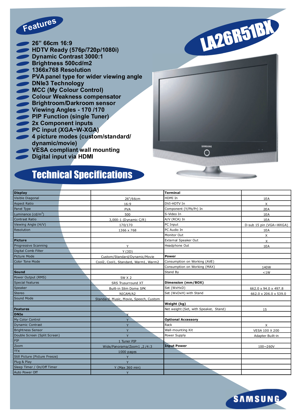 PDF manual for Samsung TV LA26R51B
