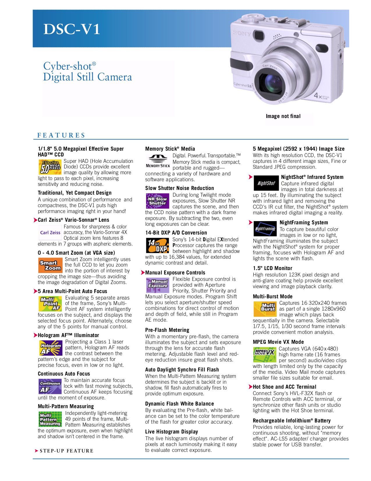 Download free pdf for Sony Cybershot,Cyber-shot DSC-V1 Digital Camera manual