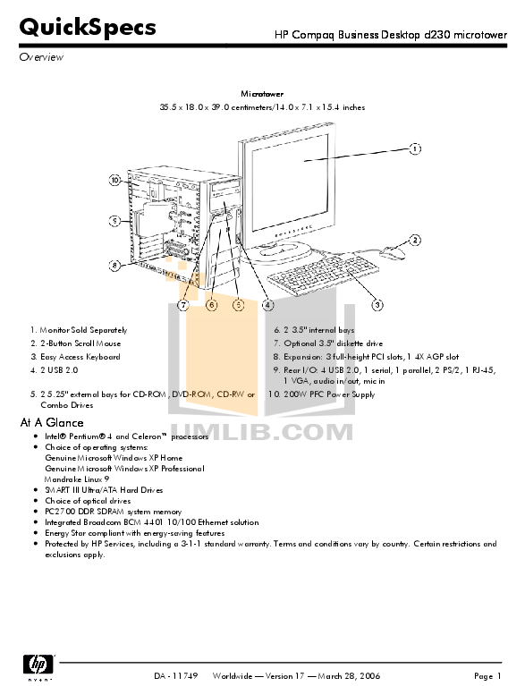 Download free pdf for HP Compaq d230 MT Desktop manual