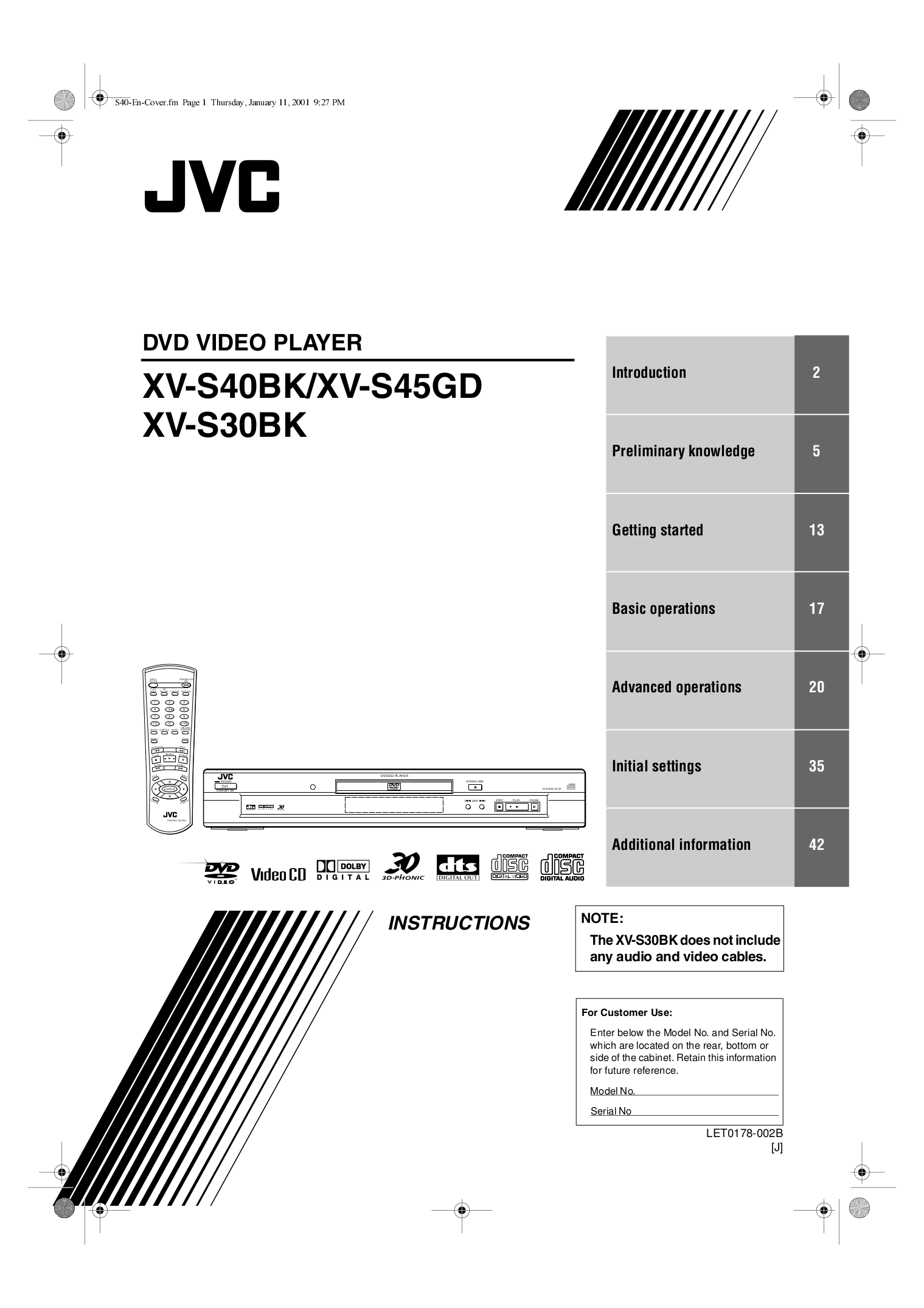 PDF manual for JVC DVD Players XV-S40BK