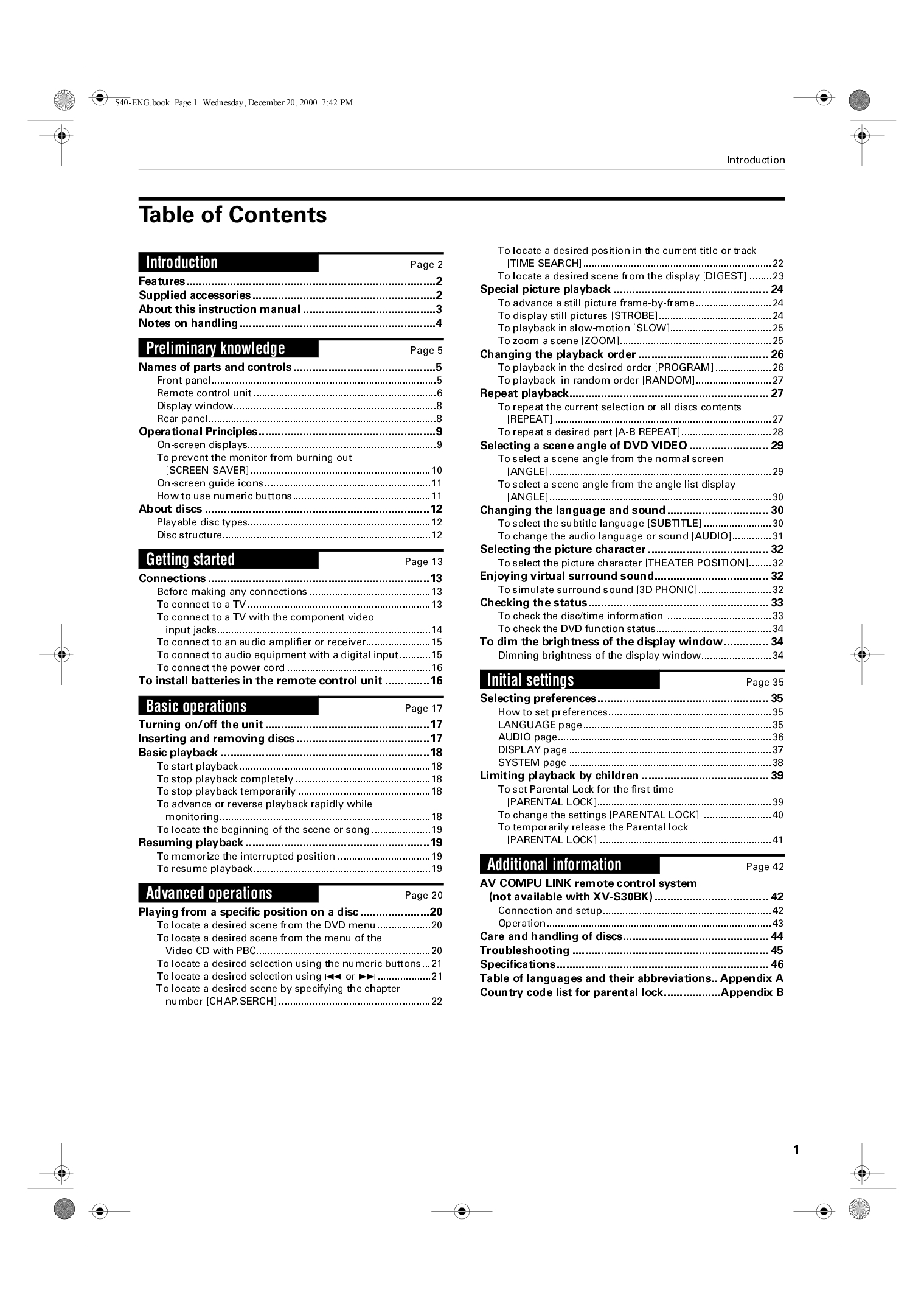 PDF manual for JVC DVD Players XV-S40BK