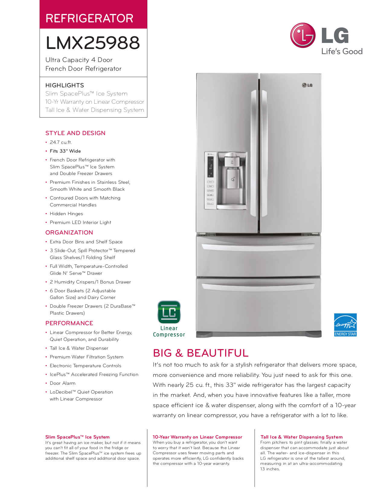 Download free pdf for LG LMX25988ST Refrigerator manual