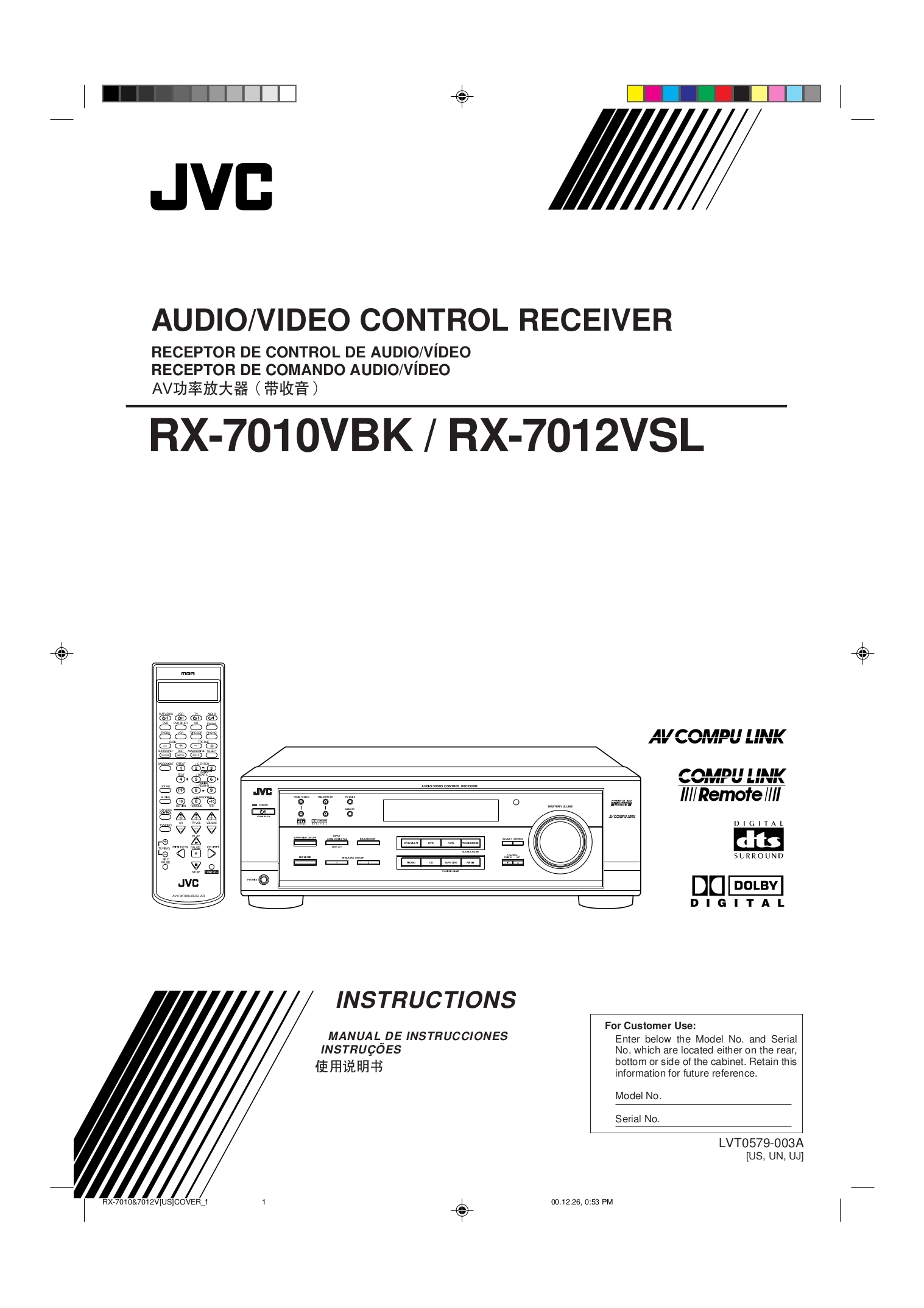Download free pdf for JVC RX-7010VBKC Receiver manual