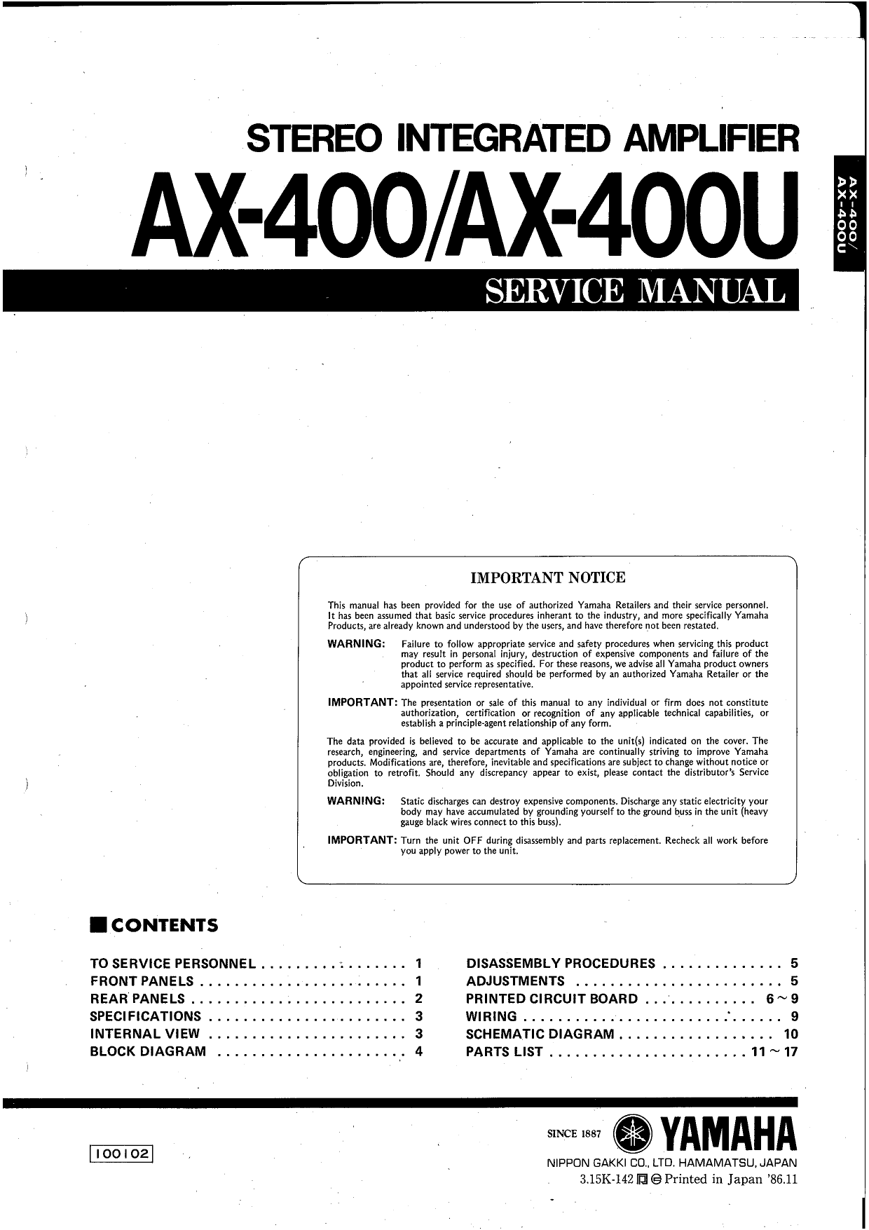 Download free pdf for Yamaha AX-430 Amp manual