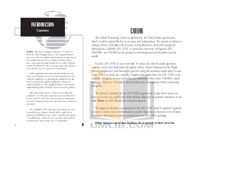 PDF manual for Garmin GPS GPS 155XL