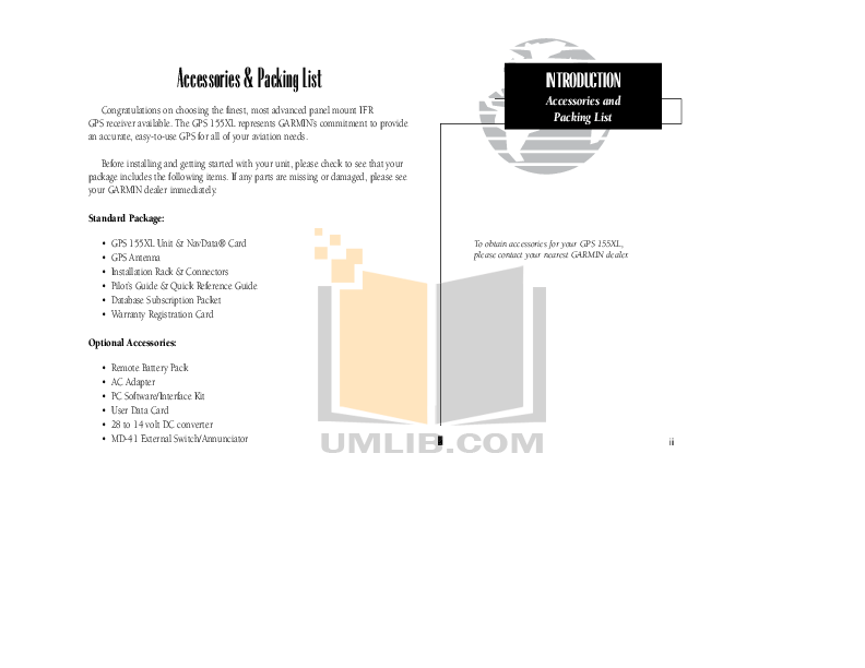 PDF manual for Garmin GPS GPS 155XL