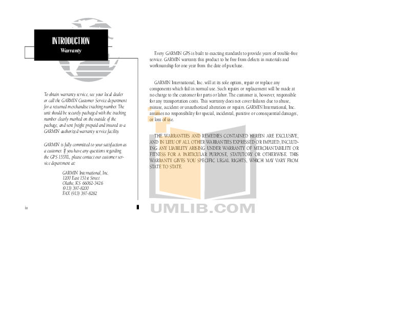 PDF manual for Garmin GPS GPS 155XL