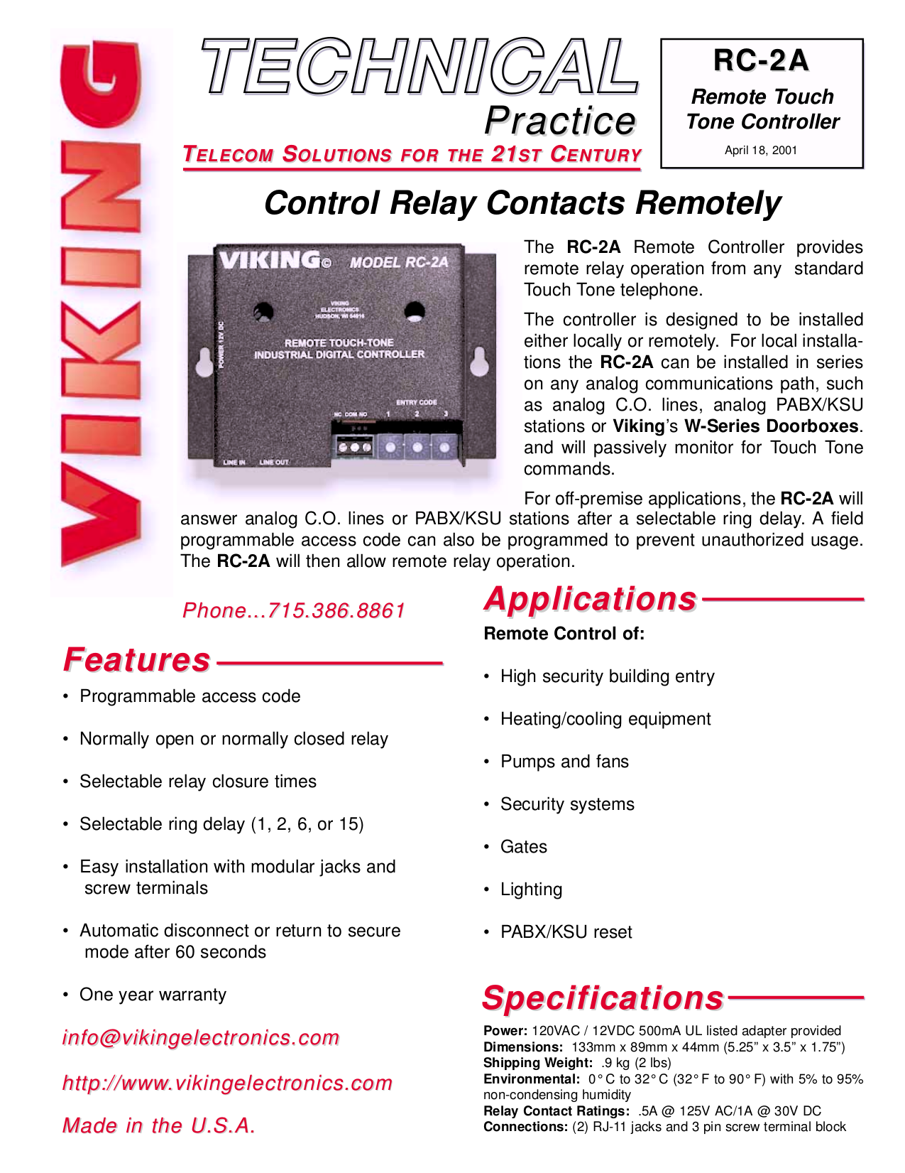 Download free pdf for Viking RC-2A Tone Controllers Other manual