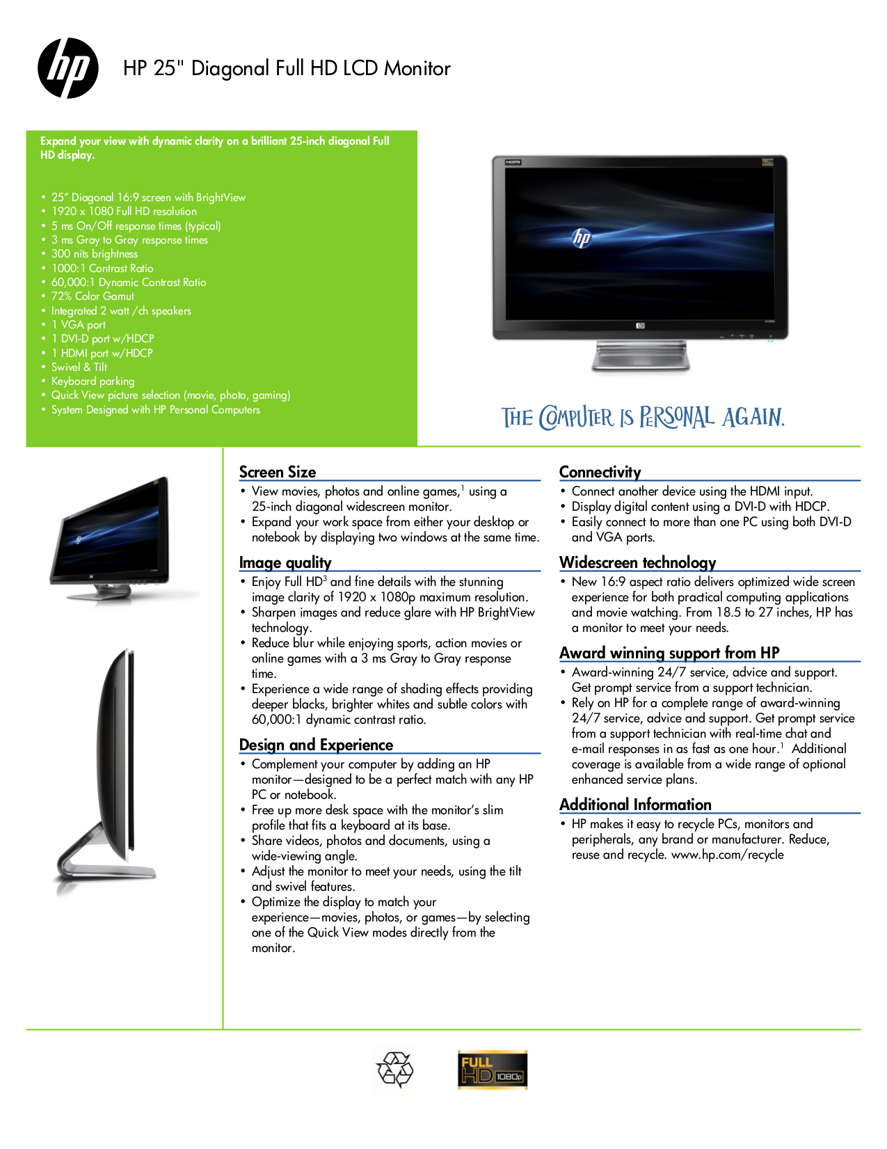 Download free pdf for HP 2509m Monitor manual