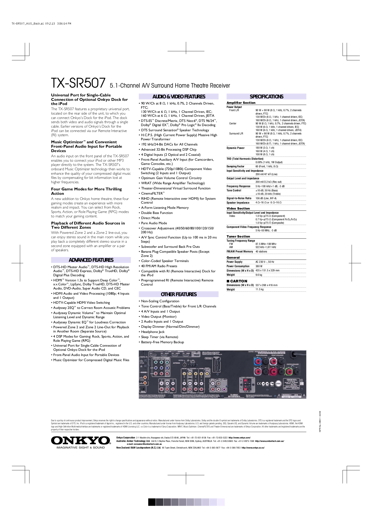 PDF manual for Onkyo Receiver TX-SR507