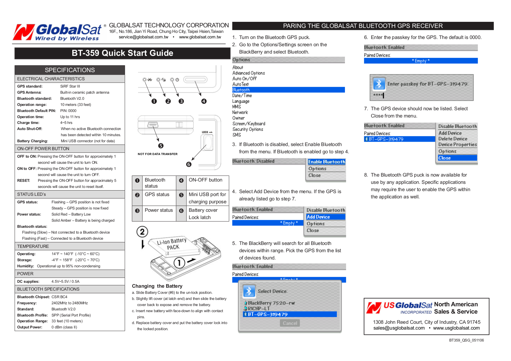 Download free pdf for UsGlobalSat BT-359 GPS manual