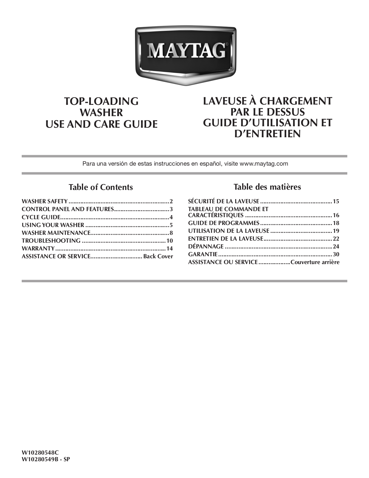 Download free pdf for Maytag MVWC200XW Washer manual