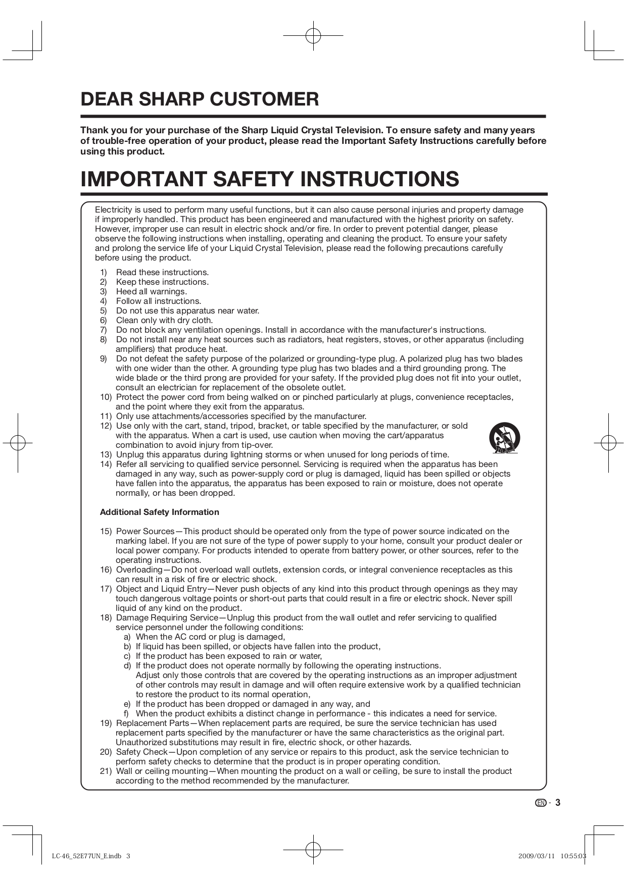 PDF manual for Sharp TV AQUOS LC-46E77UN