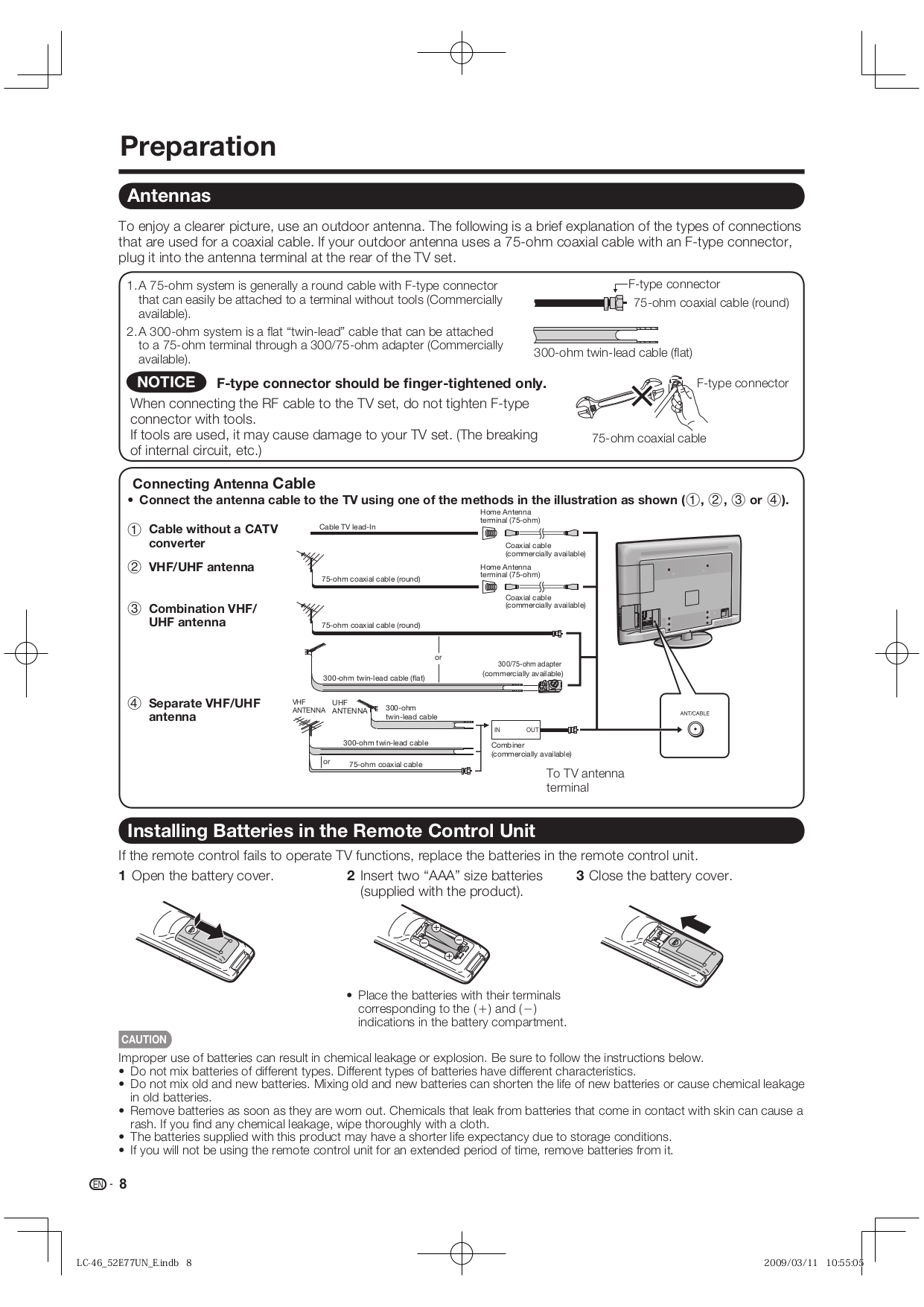 PDF manual for Sharp TV AQUOS LC-46E77UN
