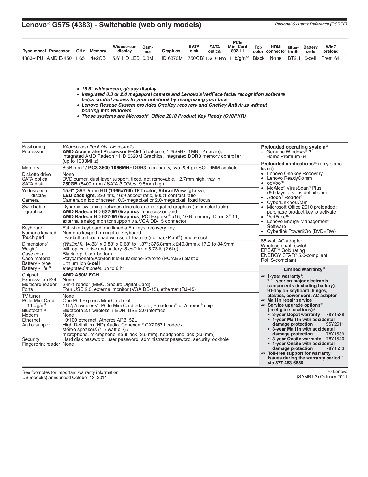 Download free pdf for Lenovo G575 4383 Laptop manual