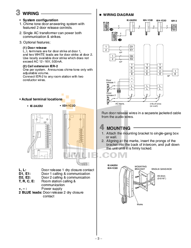 PDF manual for Aiphone Other IE-FY Intercoms