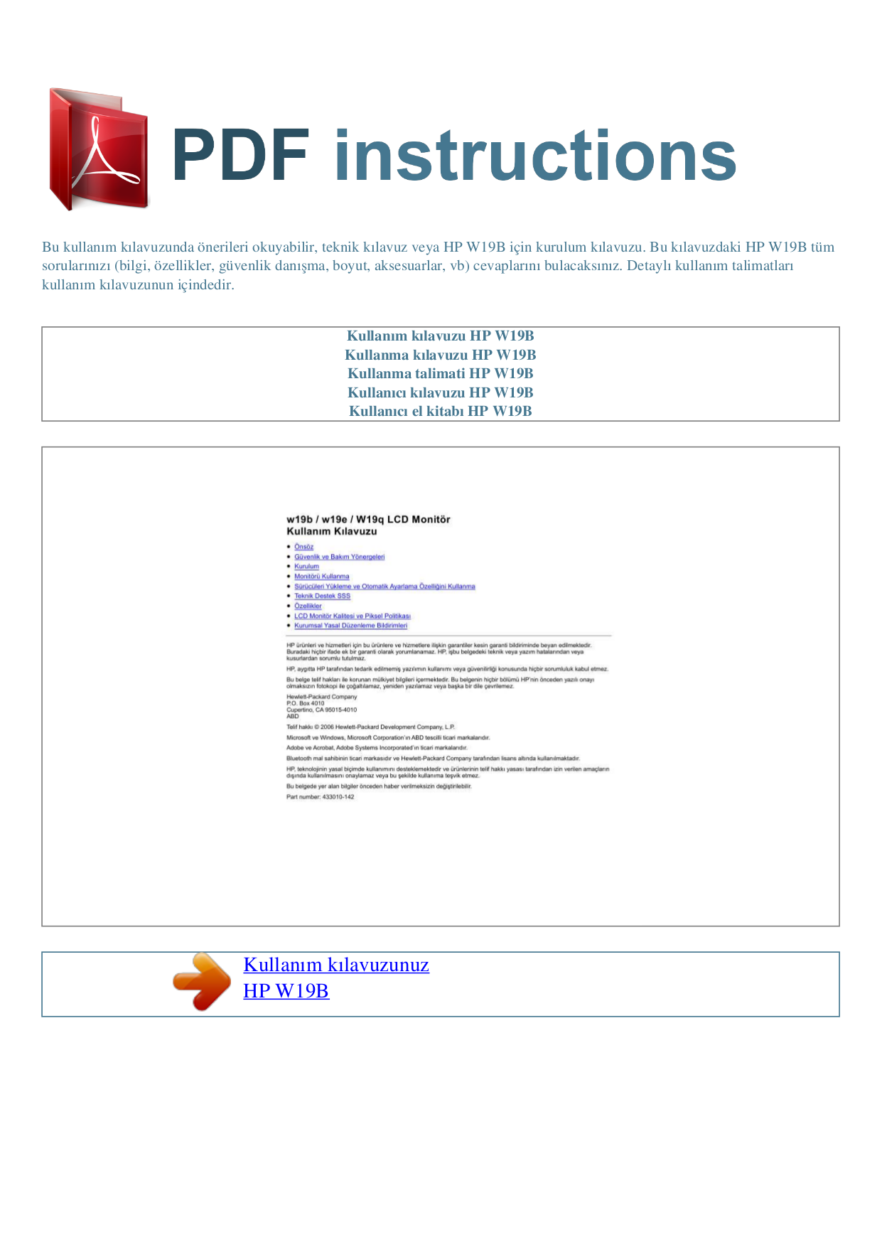 Download free pdf for HP W19B Monitor manual