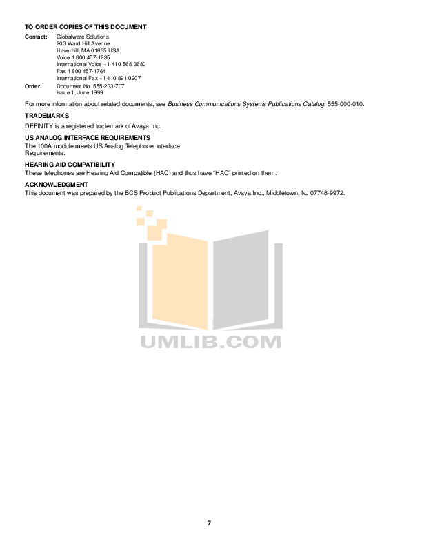 PDF manual for Avaya Telephone Definity 6424