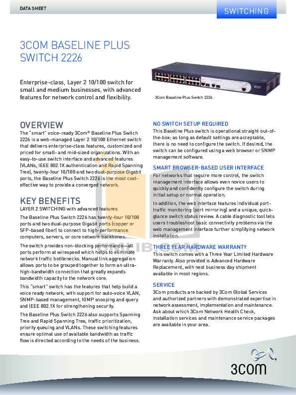 Download free pdf for 3Com Baseline 2928 PWR Plus Switch manual