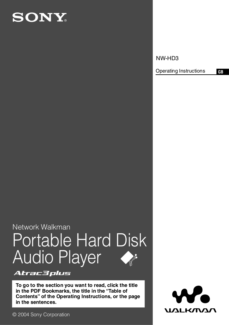 PDF manual for Sony MP3 Player Walkman NW-HD3
