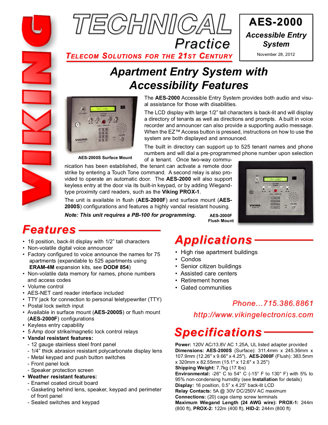Download free pdf for Viking AES-2000S Entry Systems Other manual