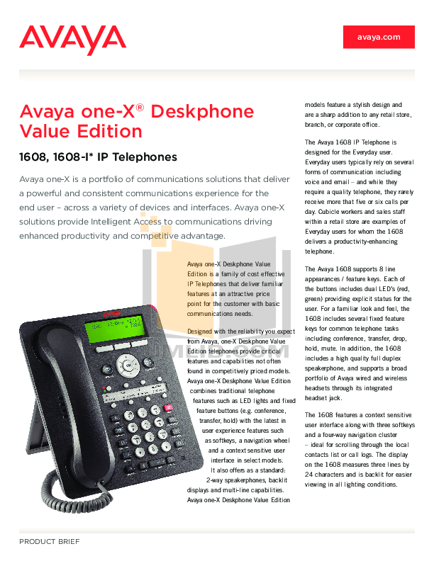PDF manual for Avaya Telephone one-X 1608