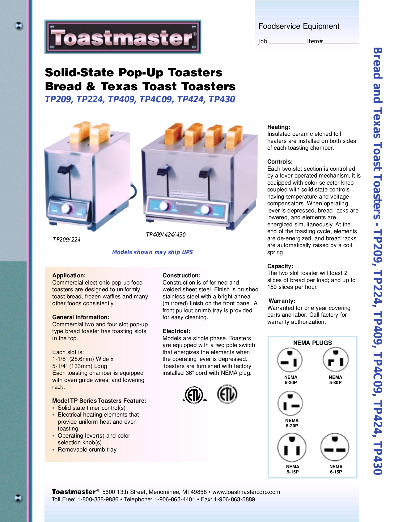 Download free pdf for Toastmaster TP430 Toaster Other manual