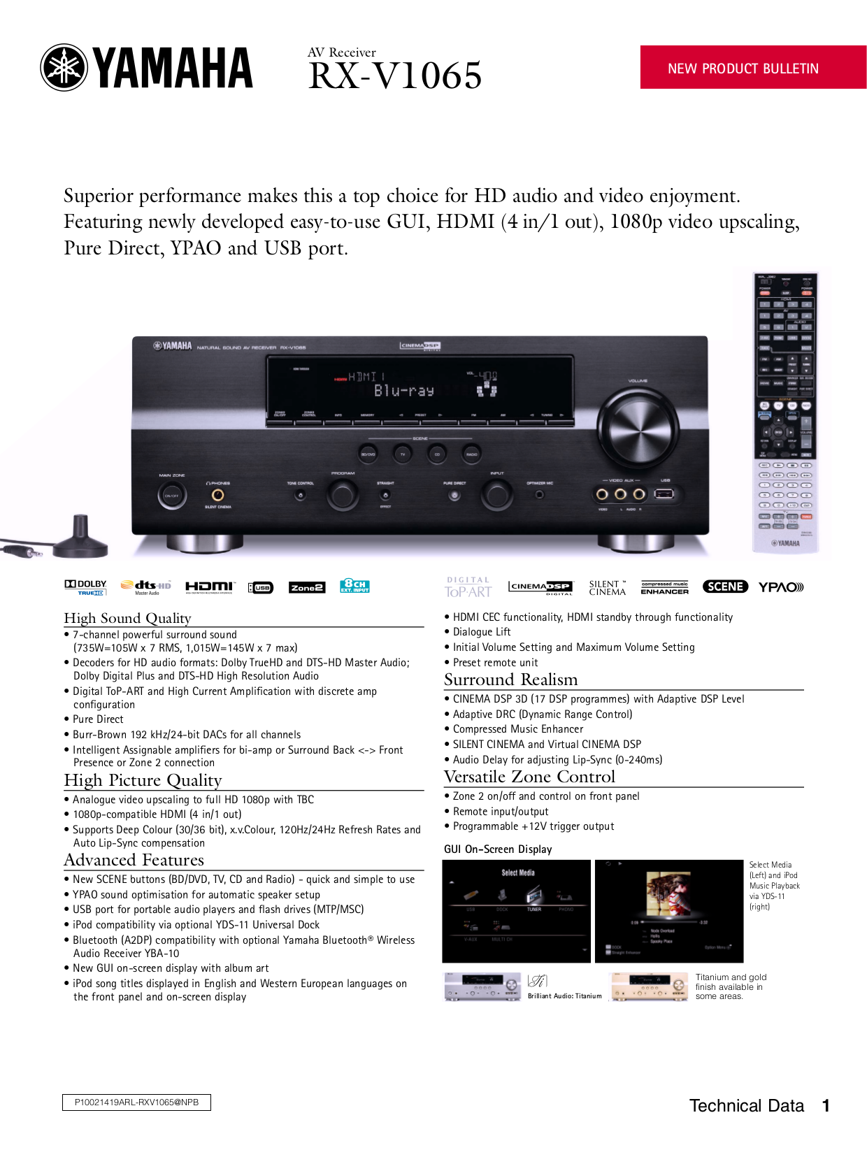 Download free pdf for Yamaha RX-V1065 Receiver manual
