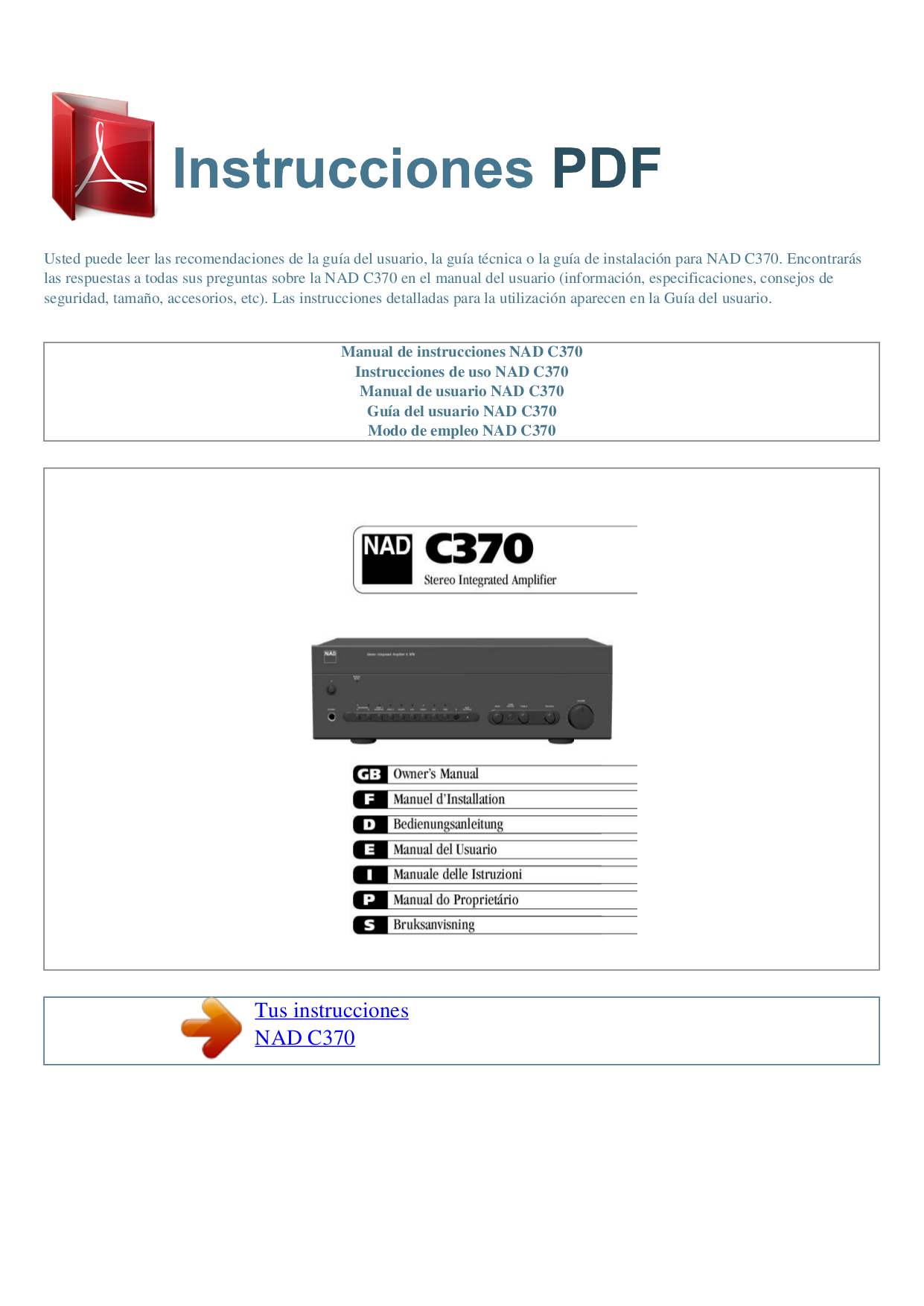 Download free pdf for NAD C370 Amp manual