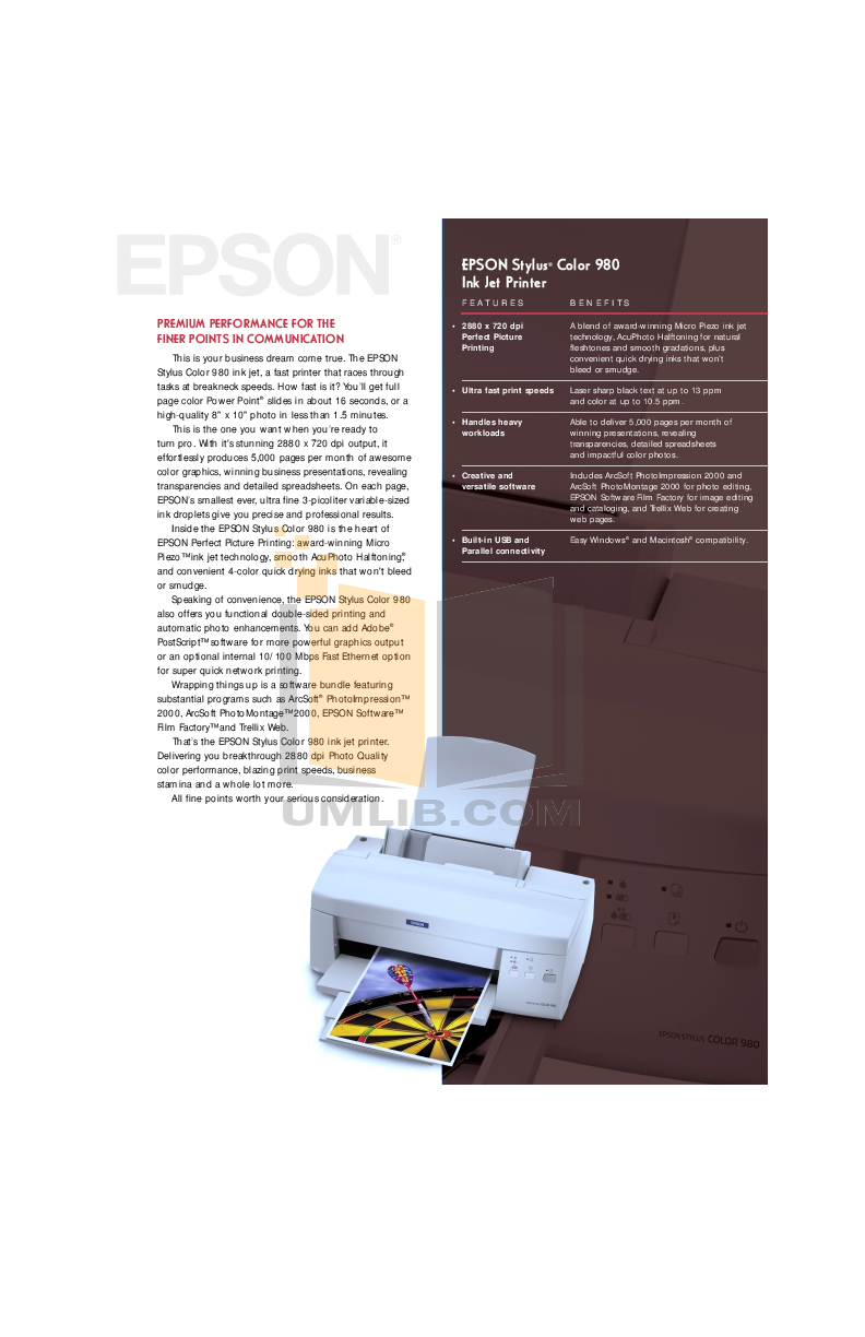 Download free pdf for Epson Stylus Color 980 Printer manual