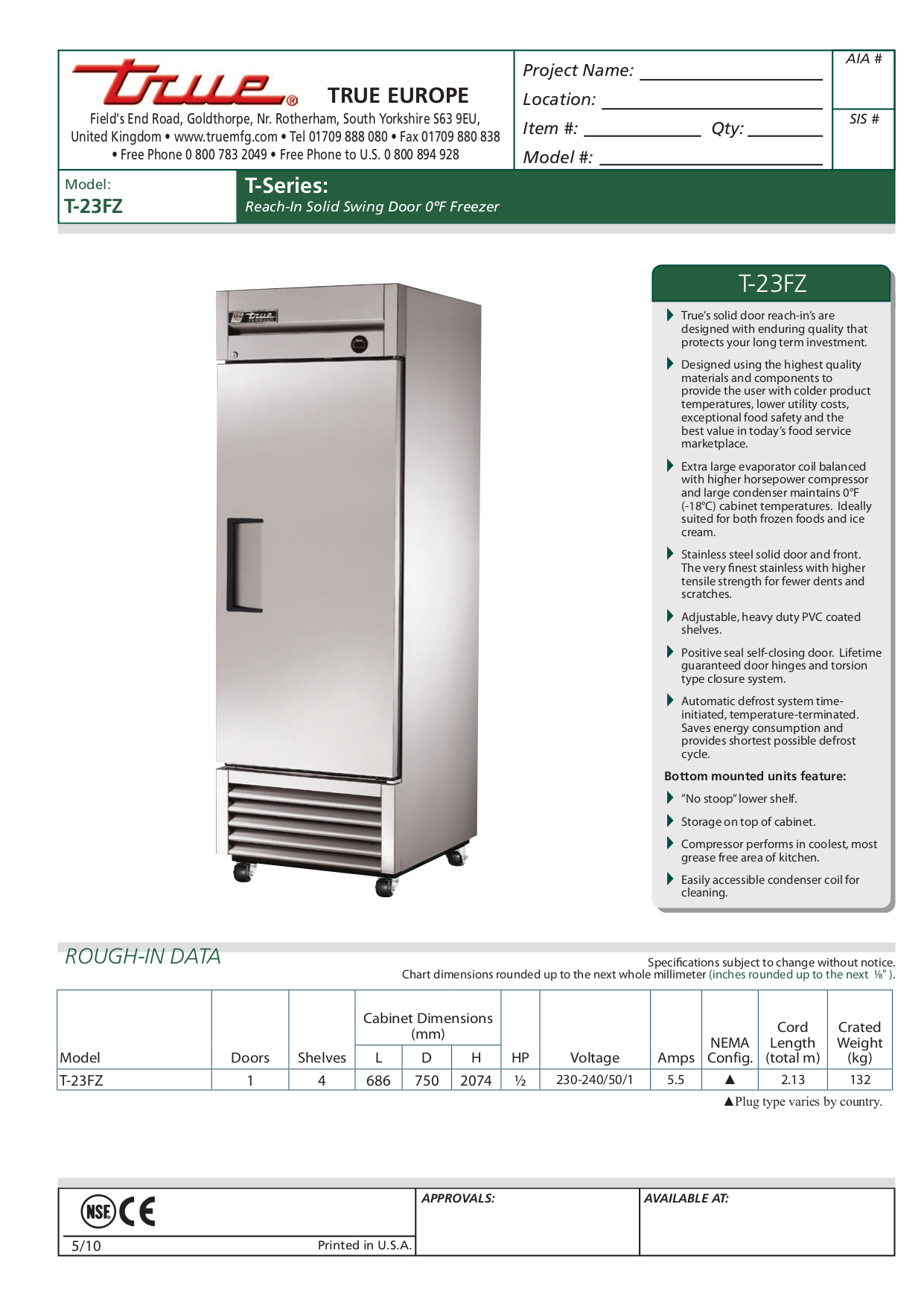 Download free pdf for True T-23FZ Freezer manual