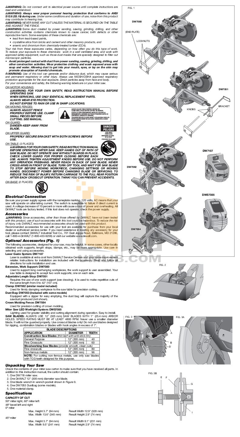 PDF manual for Dewalt Other DW718 Miter Saw