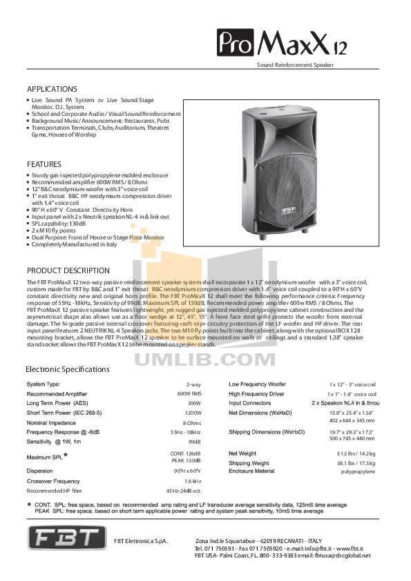 PDF manual for Fbt Speaker Maxx 4A