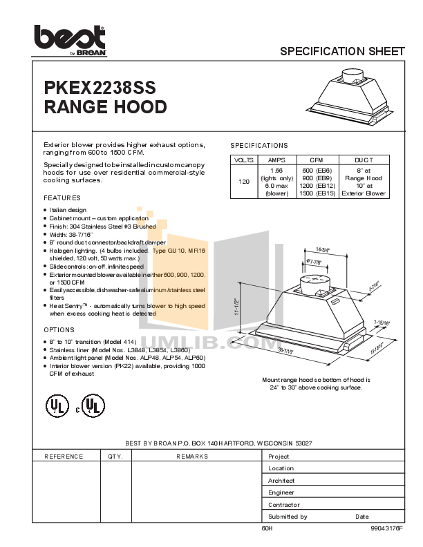 Download free pdf for Broan-NuTone EB12 Exterior Blowers Other manual