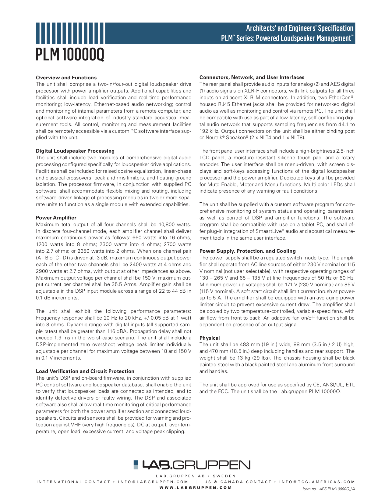Download free pdf for Lab.gruppen PLM Series PLM 10000Q Amp manual