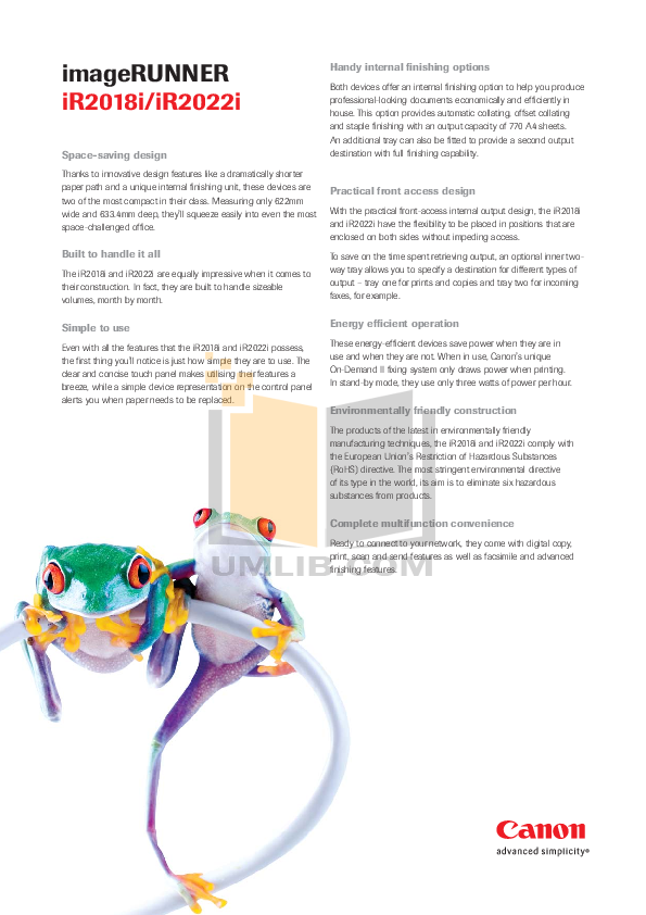PDF manual for Canon Copier imageRUNNER 2018i