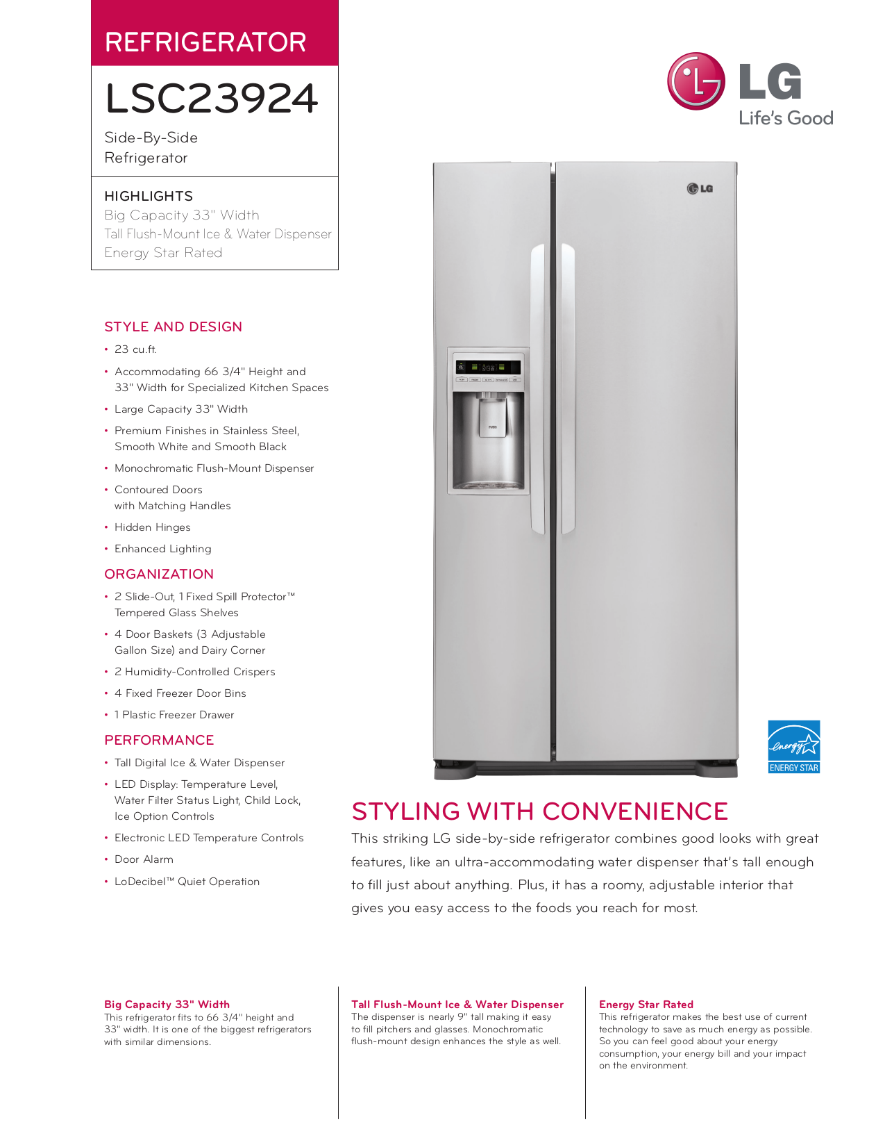 Download free pdf for LG LSC23924ST Refrigerator manual