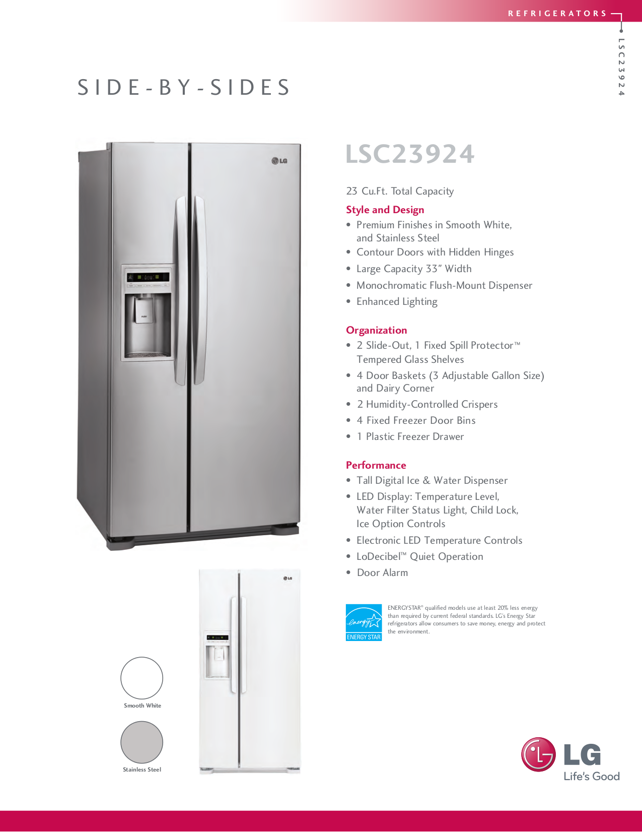 Download free pdf for LG LSC23924ST Refrigerator manual