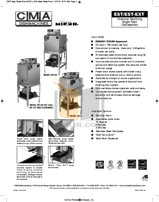 Download free pdf for Cma EST-AH Dishwasher manual Download free pdf for Cma EST-AH Dishwasher manual