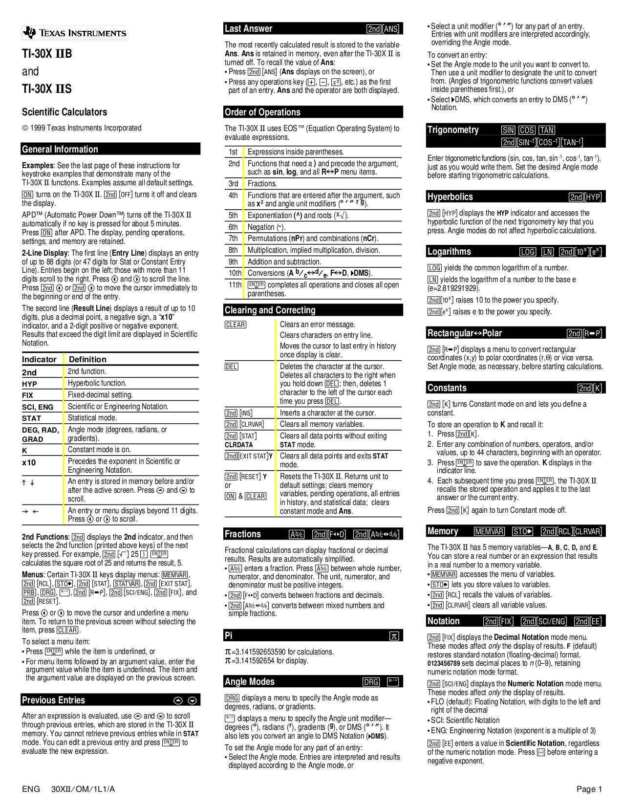 PDF Manual For TI Calculator TI 30X IIS