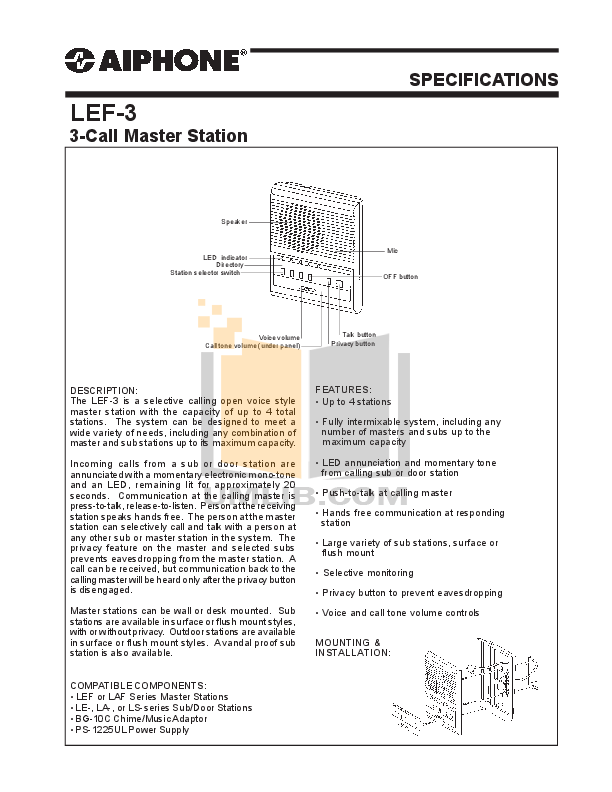 Download free pdf for Aiphone LEF-3L Intercoms Other manual