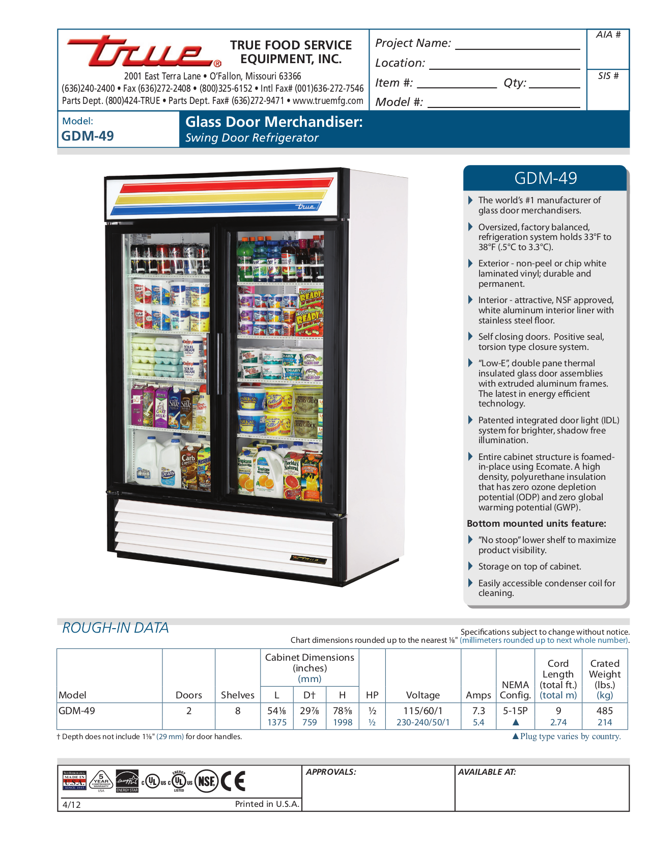 Download free pdf for True GDM-49 Refrigerator manual