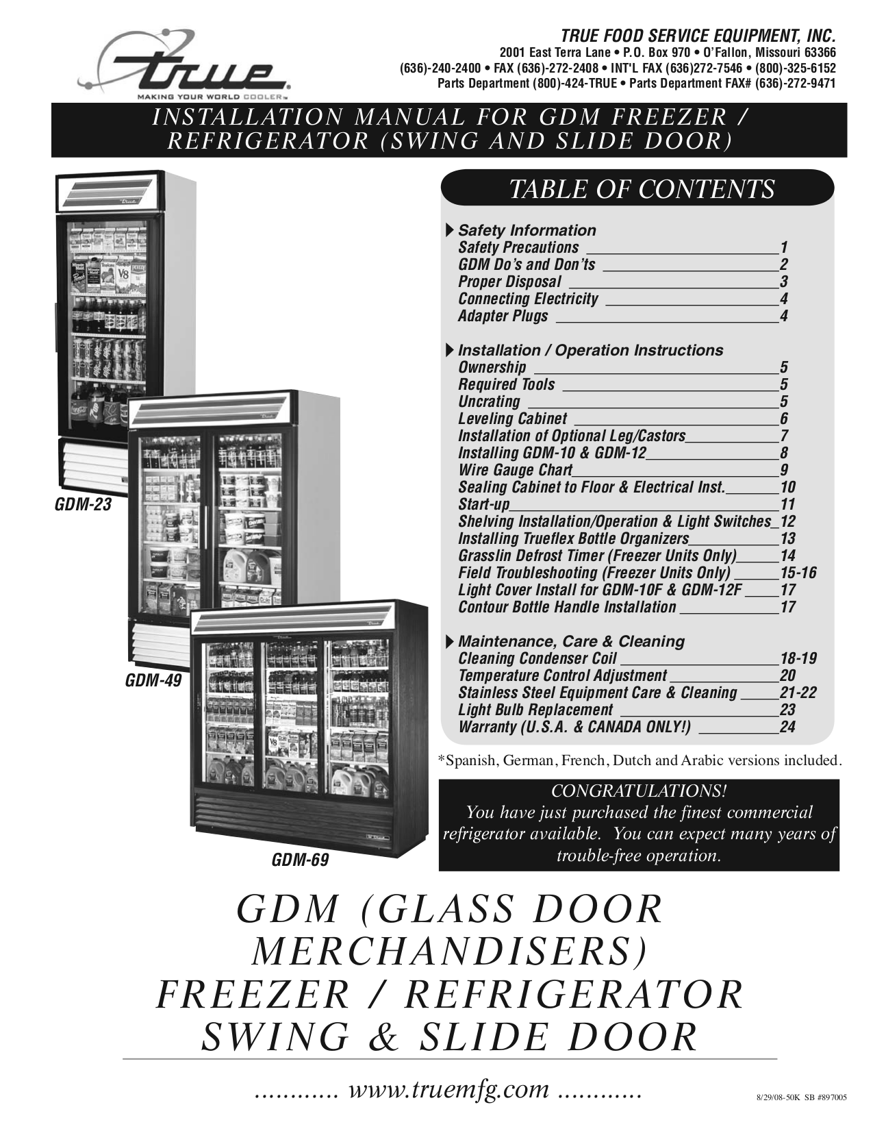 Download free pdf for True GDM-49 Refrigerator manual