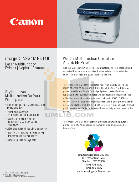 PDF manual for Canon Multifunction Printer imageCLASS MF3110