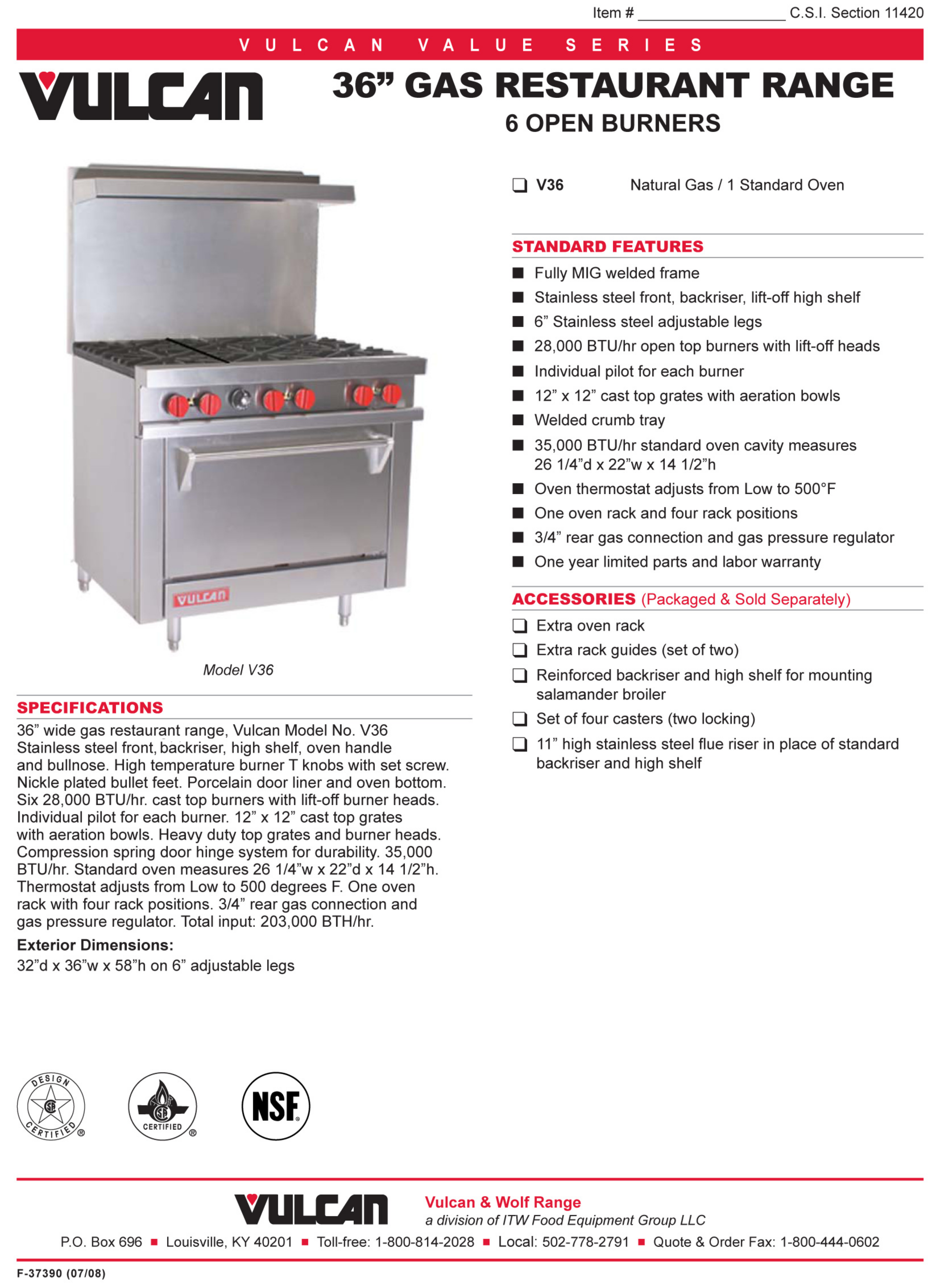 PDF manual for Vulcan Range 36L