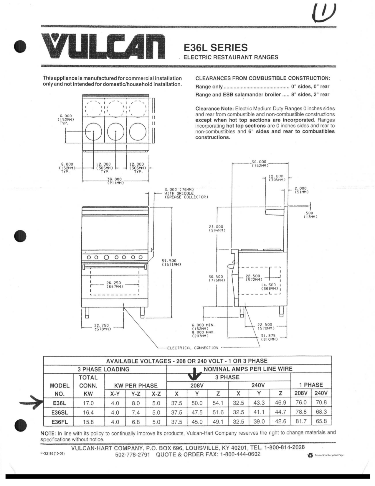 PDF manual for Vulcan Range 36L