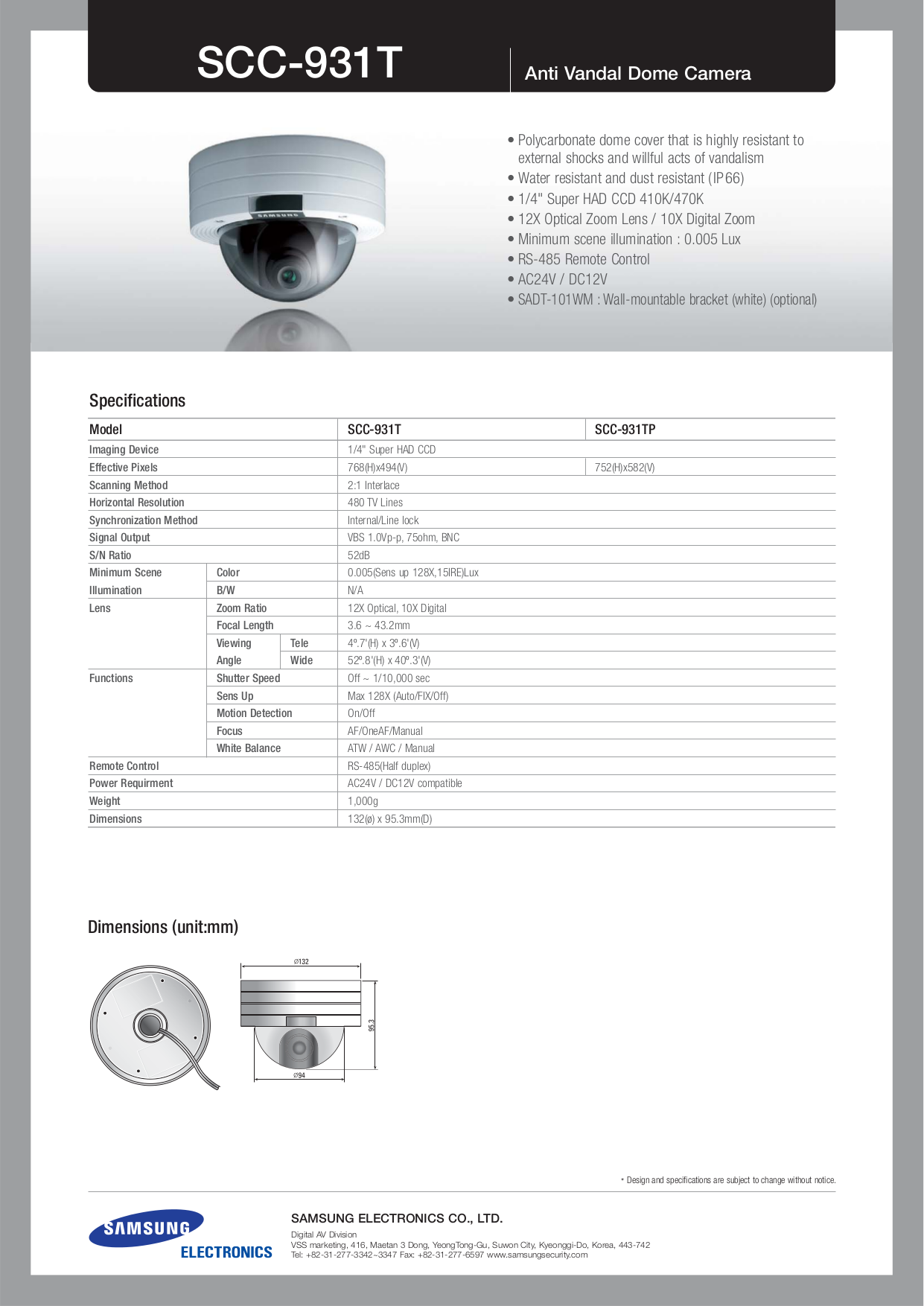 Download free pdf for Samsung SCC-931T Security Camera manual