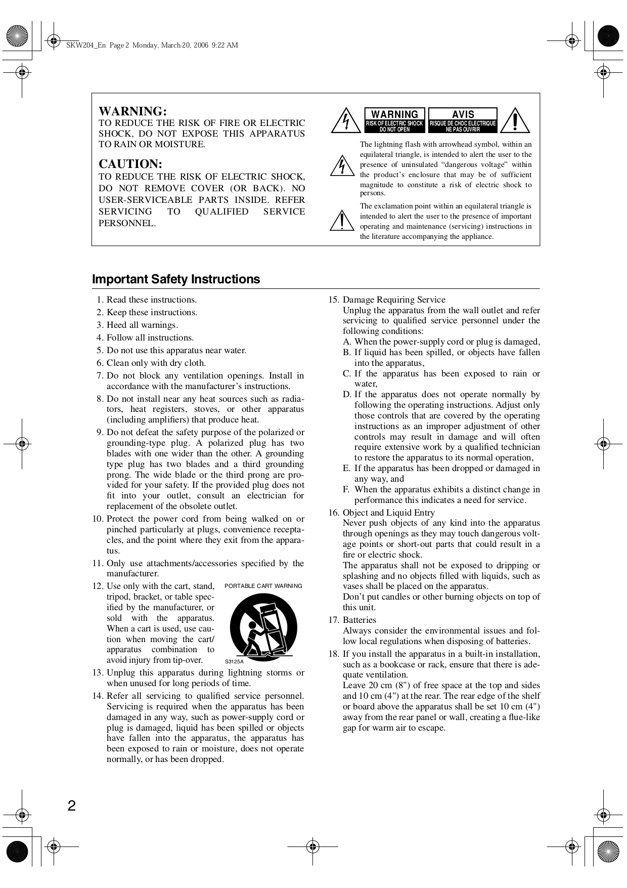 PDF manual for Onkyo Subwoofer SKW-204