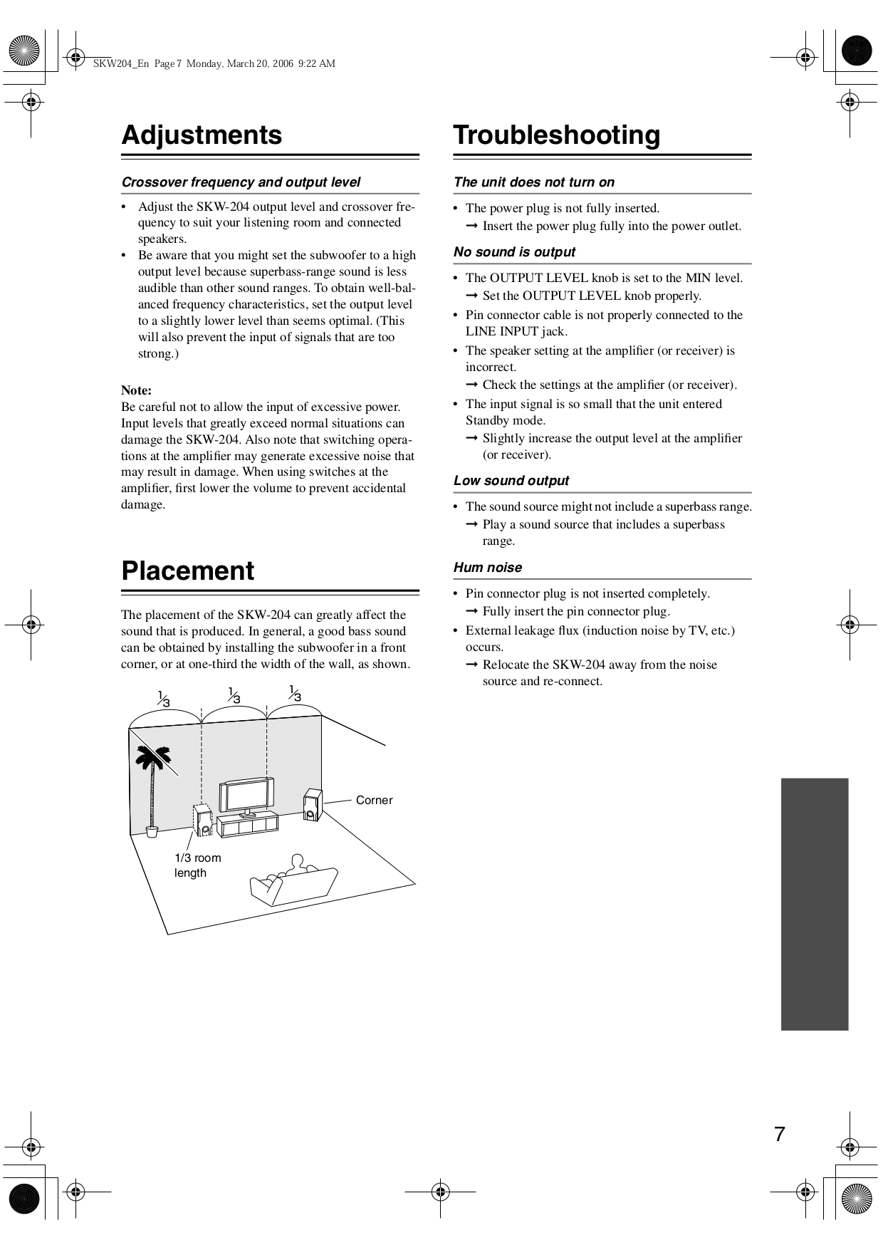 PDF manual for Onkyo Subwoofer SKW-204